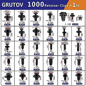 Car Bumper Clips Shield Retainer Clips Plastic Rivets 1001PCS Automotive Push Pins Assortment Xmas Tree Fasteners Kit Most Common Sizes Auto Body Push Pin with Removers for Ford Honda Chrysler GM