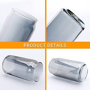 Ufrount Glass Cups Set of 6,16 OZ Drinking Glasses with Lids and Straws,Gray Glass Coffee Cups,Cute Iced Coffee Glasses for Cocktail,Whiskey,Juice