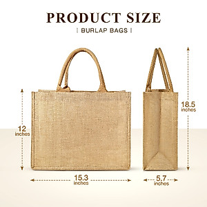 Ndeno Burlap Jute Tote Bags Reusable Cotton Shopping Grocery Bag with Handles, Laminated Interior, bridesmaid tote bags (1pcs, 15.4 x11.8 x5.9 inch)