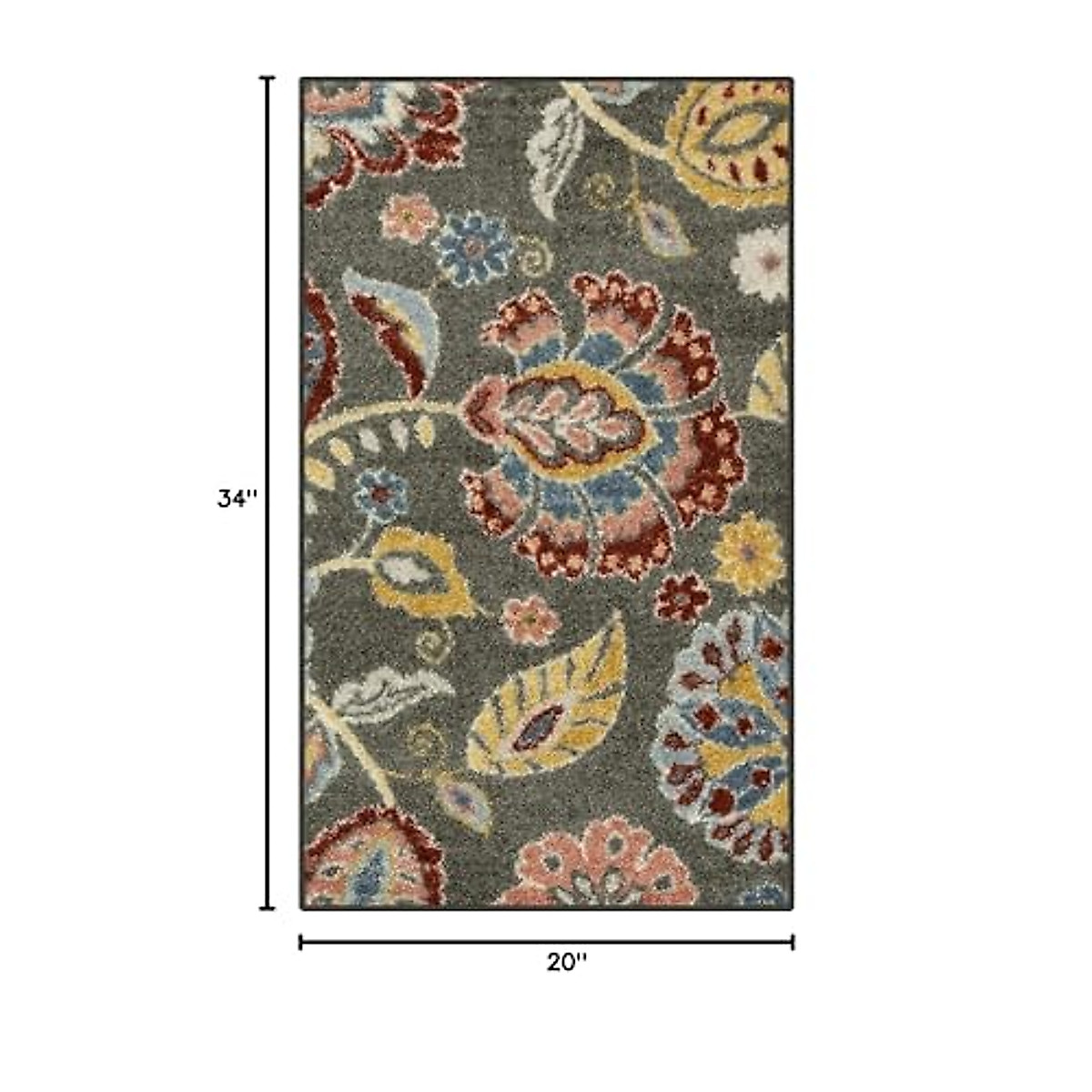 Maples Rugs Gardena Floral Kitchen Rugs Non Skid Accent Area Carpet [Made in USA], Gray Multi, 1'8 x 2'10