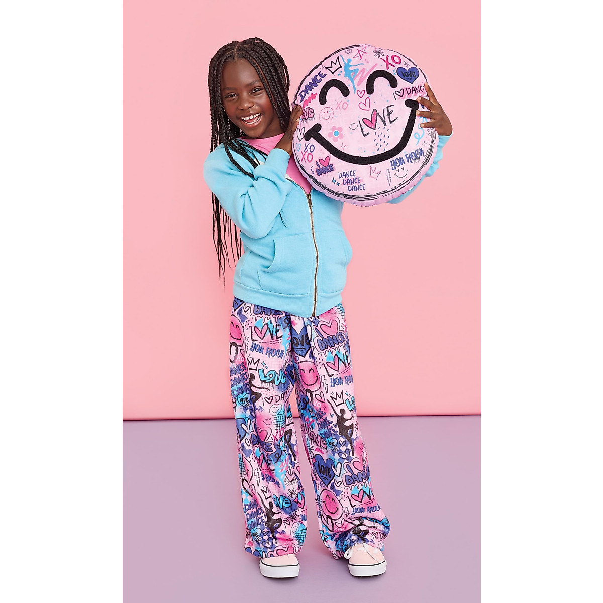 iscream + Corey Paige Designs Love to Dance Smiley Face 13.5" x 13.5" Chenille Accent Fleece Pillow