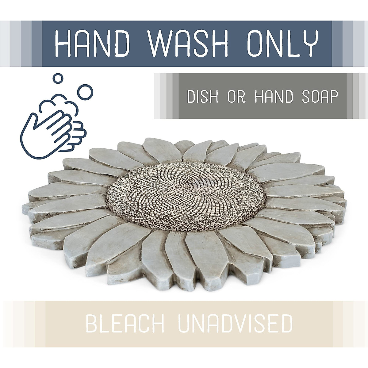 NAT & Jules Sunflower Shaped Dimensional Indoor Outdoor 12 inch Cast Resin Decorative Garden Stepping Stone, Patio, Walkway Sculpture Yard Art, Stone Grey