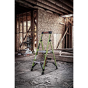 Little Giant Ladders, MightyLite, M4, 4 ft Stepladder, Ground Cue, Fiberglass, Type IAA, 375 lbs weight rating, Green, (15384-001)