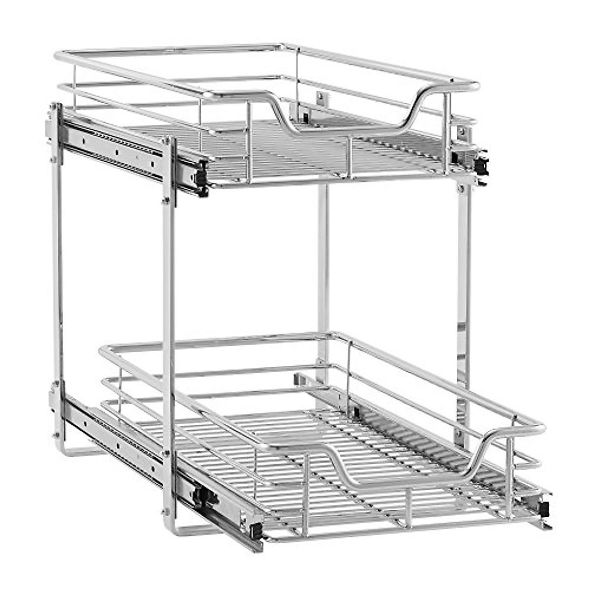 Household Essentials C21221-1 Glidez 2-Tier Sliding Cabinet Organizer, 11.5" Wide, Chrome & C26512-1 Glidez Under Sink Sliding Organizer | Pull Out Cabinet Shelf | Chrome | 12.5 Inches Wide