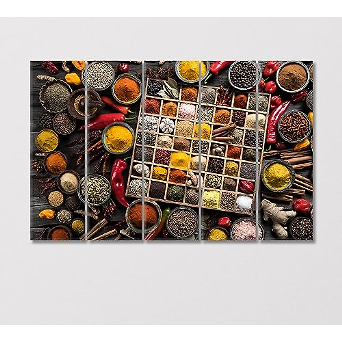 Variety of Spices and Herbs Canvas Print 5 Panels / 36x24 inches