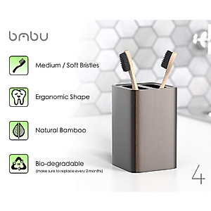 bmbu Bamboo Toothbrush 4 Pack - Medium/Soft Charcoal Bristles Tooth Brushes Wooden Handle - BPA Free, Eco Friendly, Vegan Product Gift Idea, Sustainably Grown in Recycled Biodegradable Packaging