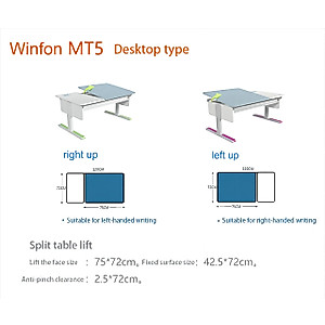 Winfon Adjustable Height Kid Children Home Study Desk Student Electric Writing Table with tilt Desktop, Bookstand，Aluminum Ruler (ENF Right up)