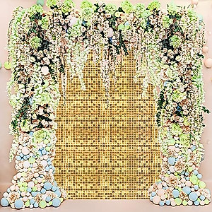 Ayfjovs 49PCS Light Gold Shimmer Wall Backdrop Panel, Shiny Champagne Shimmer Wall Backdrop, Glitter Wall for Birthday, Wedding, Engagement, Receptions, Photo Shoots, Anniversary Party