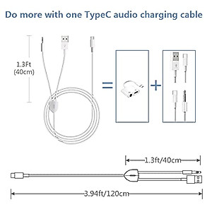 2in1 Type C to 3.5mm Audio Charging Cable Compatible with Google Pixel 4/4XL, Samsung Galaxy S20/S20 and OtherPhone with Type C Port, Works with Car Stereo, Speaker, Headphone While Charge Phone