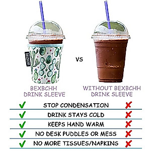 Bexbchh 4 Pack Reusable Iced Coffee Sleeves - Insulator Sleeve for Cold Beverages, Neoprene Cup Holder - Starbucks Coffee sleeve, Dunkin Coffee sleeve,More (Cactus)