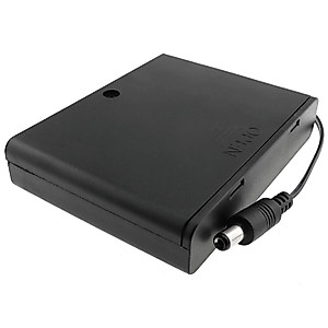 E-outstanding Battery Box 6x1.5V AA Battery Case Holder Black Enclosed Box with ON/Off Switch and 5.5mm x 2.1mm DC Plug
