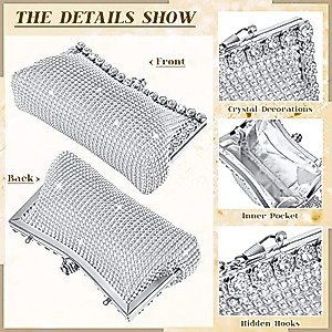 Women Silver Evening Purse Rhinestone Clutch Bag Handbag Bling Shoulder Cross Body with Short and LongChain for Wedding Party (Beads Style)