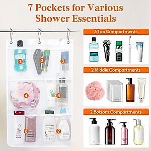 HFLWYWD Shower Organizer,7 Pockets Hanging Shower Organizer with Quick Drying Mesh,Portable Space Saving Shower Caddy Hanging,Bathroom Organizer to Hold Soap, Shampoo (1pcs)