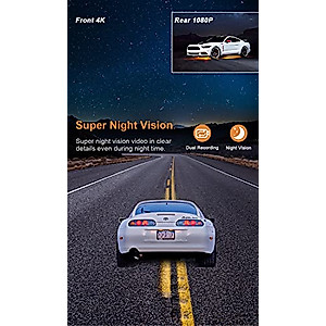 Penemay Dash Cam Front and Rear 4k WiFi, 3 Inch Dash Camera for Cars with 1080P Rear Camera, Dual Dash Cam Included 64GB Micro SD Card, Dashboard Camera with Night Vision, Parking Monitor