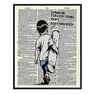 Banksy Skateboard Motivational Upcycled Dictionary Wall Art - Inspirational Graffiti, Urban Street Art Poster Print - Home Decor for Nursery, Kids or Boys Room - Great Gift - 8x10 Photo