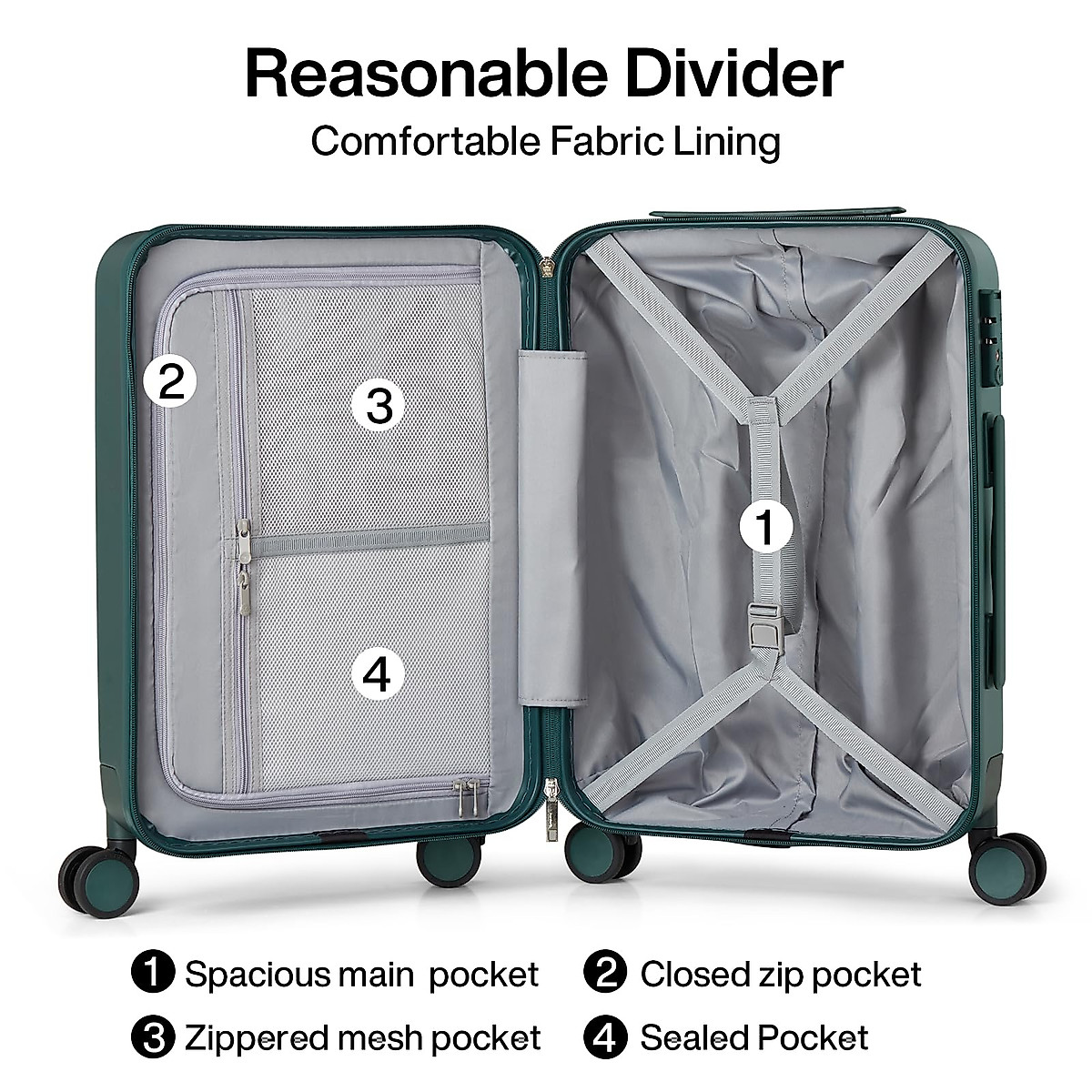 Hanke Carry On Luggage 22x14x9 Airline Approved Spinner Wheels Hard Shell Suitcases for Women & Men TSA Luggage Travel Suitcase Rolling Light Weight Luggage 20 Inch(Blackish Green)