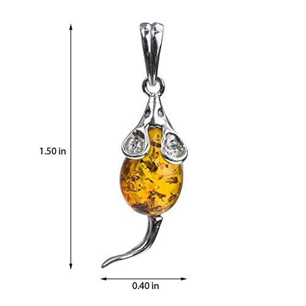 Ian and Valeri Co. Amber Sterling Silver Mouse Pendant Necklace Chain 18 Inches