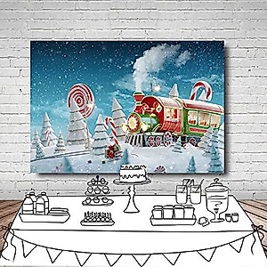 LYWYGG 7x5ft Christmas Backdrop Winter Snowy Christmas Backdrop Christmas Red Candy Train Backdrop New Year Wallpaper Family Party Decor Holiday Party Party Atmosphere Background CP-305