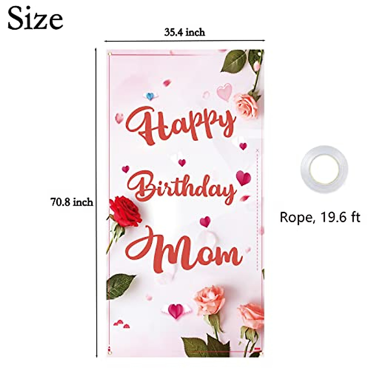 Labakita Happy Birthday Mom Door Banner, Mom/Women Birthday Decorations, Women Birthday Door Banner, Happy Birthday Backdrops for Women