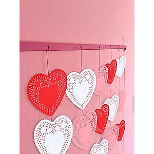 600PCS Paper Doilies for Crafts - Valentines Day Decorations Red/Pink/White Lace Heart Cutouts, Wedding Valentine's Party Decor Ornaments, 4"