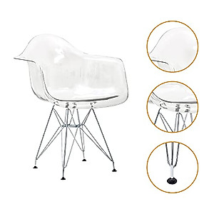 CangLong Clear Plastic Armchair Metal Legs Lounge Arm Chair for Kitchen, Dining, Living, Guest, Bed Room, Set of 2, Transparent 1