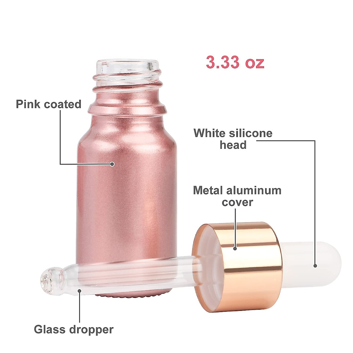 6 Pcs,10ml Coated Pink Glass Essential Oil Dropper Bottle,Empty Thick Glass Perfume Diffuser Vials With Glass Pipette&Rose-Gold Lid Travel Liquid Holder,Ray Protection Container-FREE 2 Funnel