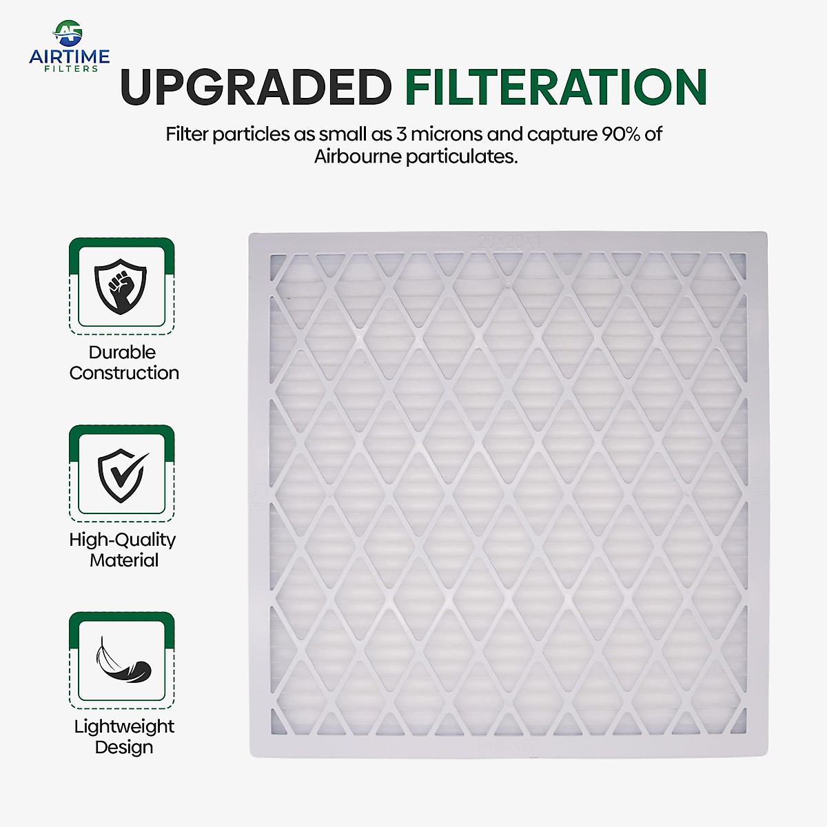 Airtime Filters Reusable 20x20x1 Merv 8 Air Filter, ABS Plastic housing with 6 Pleated Filters for Cost-Effective Indoor Air Filtration