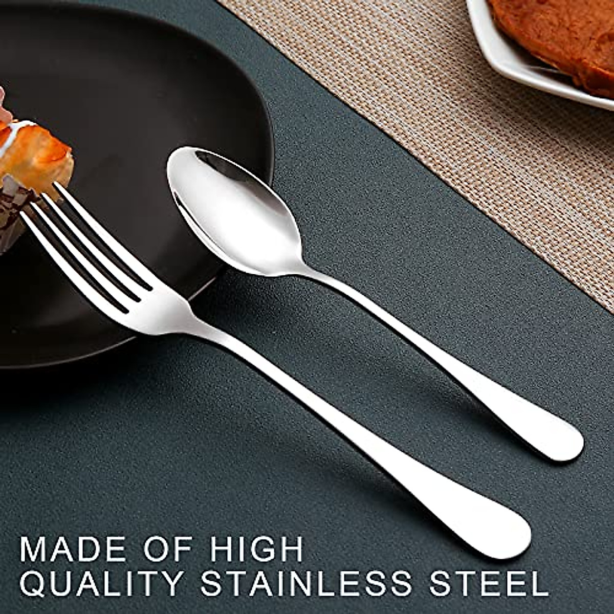 Set of 12, Stainless Steel Dinner Forks and Spoons Silverware Set, Heavy-Duty Dinner Forks (8 Inch) and Spoons(7 Inch) Cutlery Set, Dishwasher Safe (Silver)