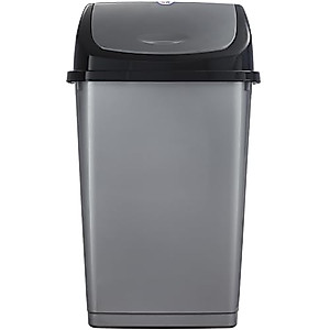 Superio Kitchen Trash Can 13 Gallon with Swing Lid, Plastic Tall Garbage Can Outdoor and Indoor, Large 62 Qt Recycle Bin and Waste Basket for Home, Office, Garage, Patio, Restaraunt (Grey/Black)