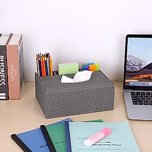 Sumnacon Linen Rectangular Tissue Box Cover - Multifunctional Tissue Box Holder with Remote Control Box, Decorative Tissue Box Remote Organizer for Home Office Car Restaurant, Grey