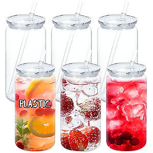16 Oz Acrylic Plastic Can Tumbler, 6 Pack Plastic Clear Cup Beer Can, Plastic Mason Jar with Clear Lid