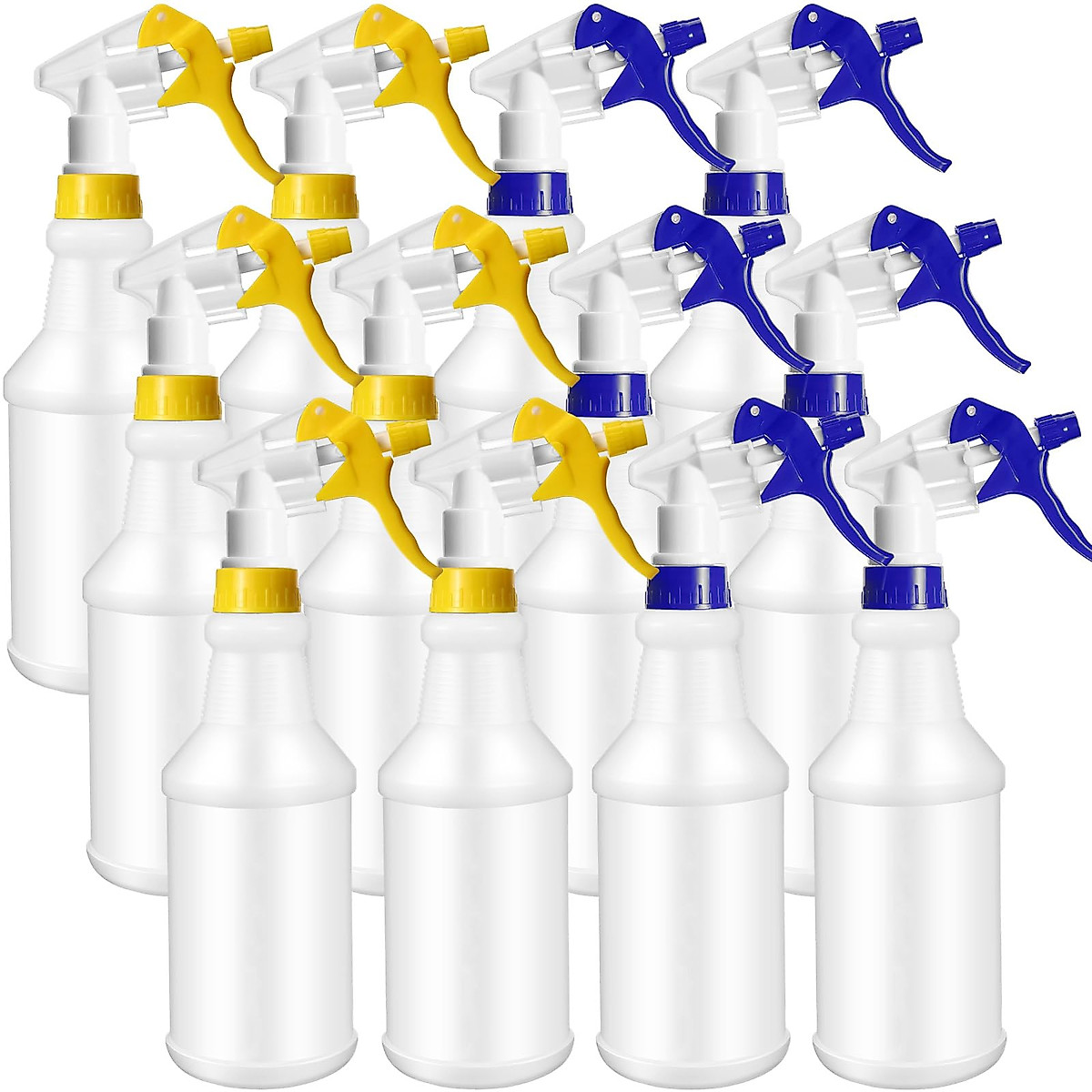 Eccliy 12 Pcs 16 Oz Plastic Spray Bottle, Empty and Reusable for Cleaning, Water, Auto Details or Bathroom and Kitchen, Commercial and Residential (Yellow, Blue)