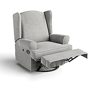 Storkcraft Serenity Upholstered Swivel Glider with USB Charging Port (Steel) – Fully Upholstered Wingback Nursery Glider Recliner with Manual Recline Function, 2 USB Charging Ports, 360 Swivel Base