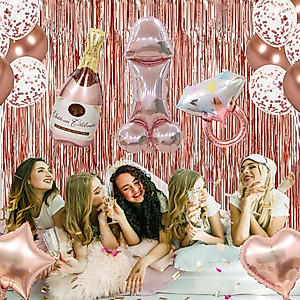 Vlipoeasn Rose Gold 55PCS Bachelorette Party Decorations - Same Pennis Forever Bachelorette Party Decoration Kit, Bride to Be Sash, Veil, Foil Curtains, Foil Balloons, Bridal Shower Party Supplies
