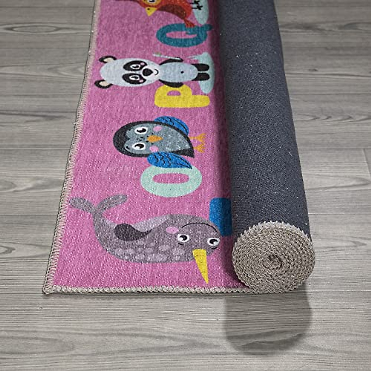 Ottomanson Machine Washable Wrinkle Free Hopscotch Princess Design Cotton 4x6 Kid's Area Rug for Playroom, Kid's Room, Bedroom, Kindergarten, 4' x 6', Pink