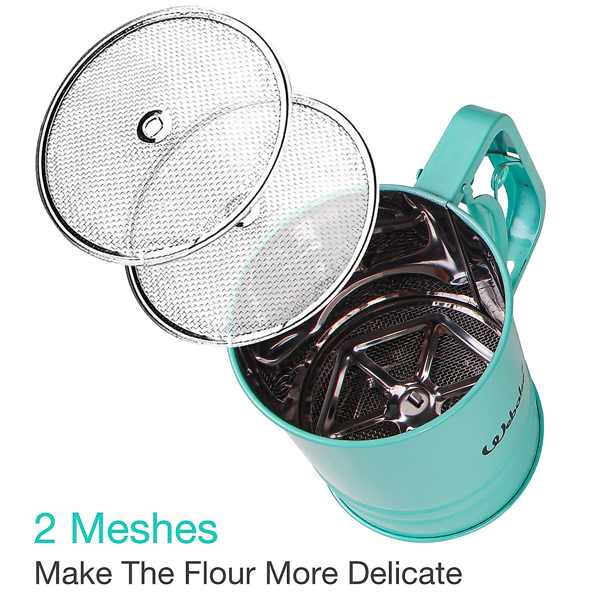 Webake Flour Sifter for Baking Stainless Steel One-handed Small Flour Sieve Kitchen Sifter Cocoa Powder Sieve Baking Supplies Stylish Green