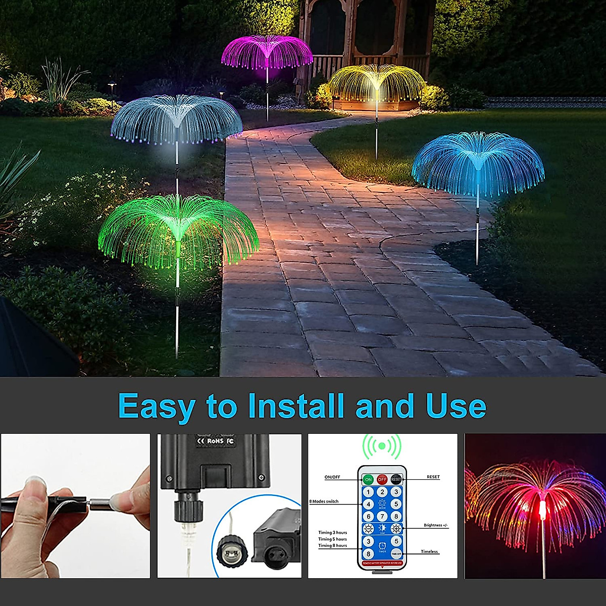 Atildp Upgraded Solar Garden Lights, 5 Pack Solar Jellyfish Lights with 8 Flash Mode Remote Control, Multi-Color Solar Lights Outdoor for Backyard Christmas Party Wedding Birthday
