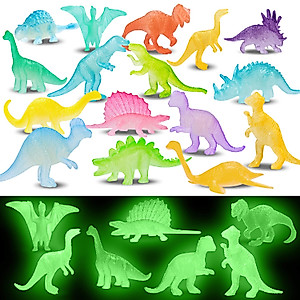 48 PCS Dinosaur Toys Glow in Dark Easter Baskes Gift Light up Decor Mini Dino Figures Birthday Party Favor Supplies Bulk Cake Topper Goodie Bag Stuffer Pinata Goody Filler Class Prize Treasure Box Kid