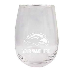 Personalized Customizable Southern Mississippi Golden Eagles Etched Stemless Wine Glass 15 oz With Custom Name (1) Officially Licensed Collegiate Product