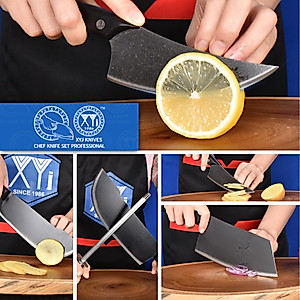 XYJ Portable Chef Knife Set Professional,Japanese Chef Knives With Sheath,Sharpener Rod,Cleaver Boning Knife For Vegetable Meat Cutting Camping Kitchen Knives,Full Tang,Gifts for Mom Dad