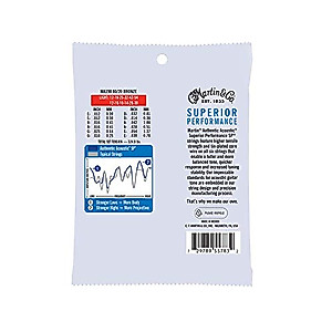 Martin Authentic Acoustic Guitar Strings, Superior Performance Light 12-54,12-30, 80/20 Bronze, 12 strings