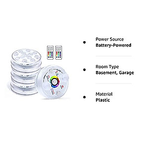 TUDELLO RF Remote Submersible LED Lights with Magnet and Suction Cups, IP68 Waterproof, Underwater Timing with Pool Light, 3.35 Inch (4 Pack)