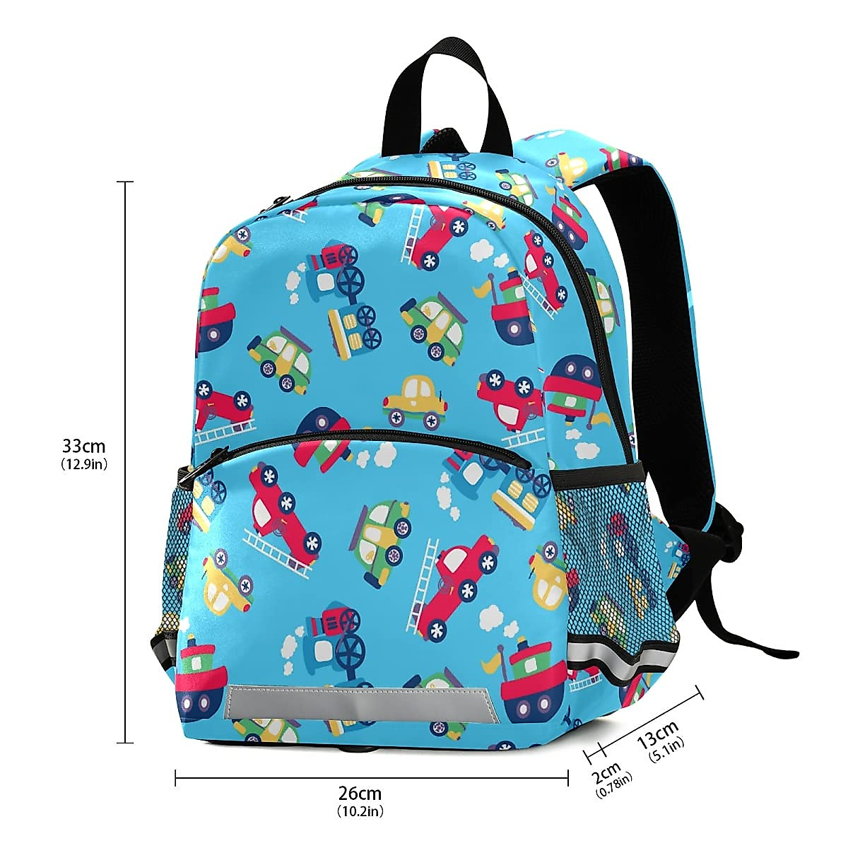 ALAZA Toddler Backpack for Boys Girls,Transportation Red Cartoon Cars Kid's Backpack,Kindergarten Children Bag Preschool Nursery Travel Bag Daycare Bag with Safety Leash