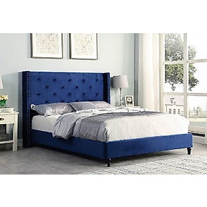 Best Master Furniture Vero Tufted Wingback Platform Bed, Cal. King, Navy Blue