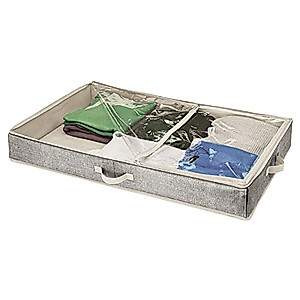 mDesign Soft Fabric Under Bed Storage Organizer Holder Bag for Clothing, Accessories, Linen - Easy-View Top Panel, Attached 2-Way Zippered Lid, Side Handles - 4 Pack - Black/Cream/Beige