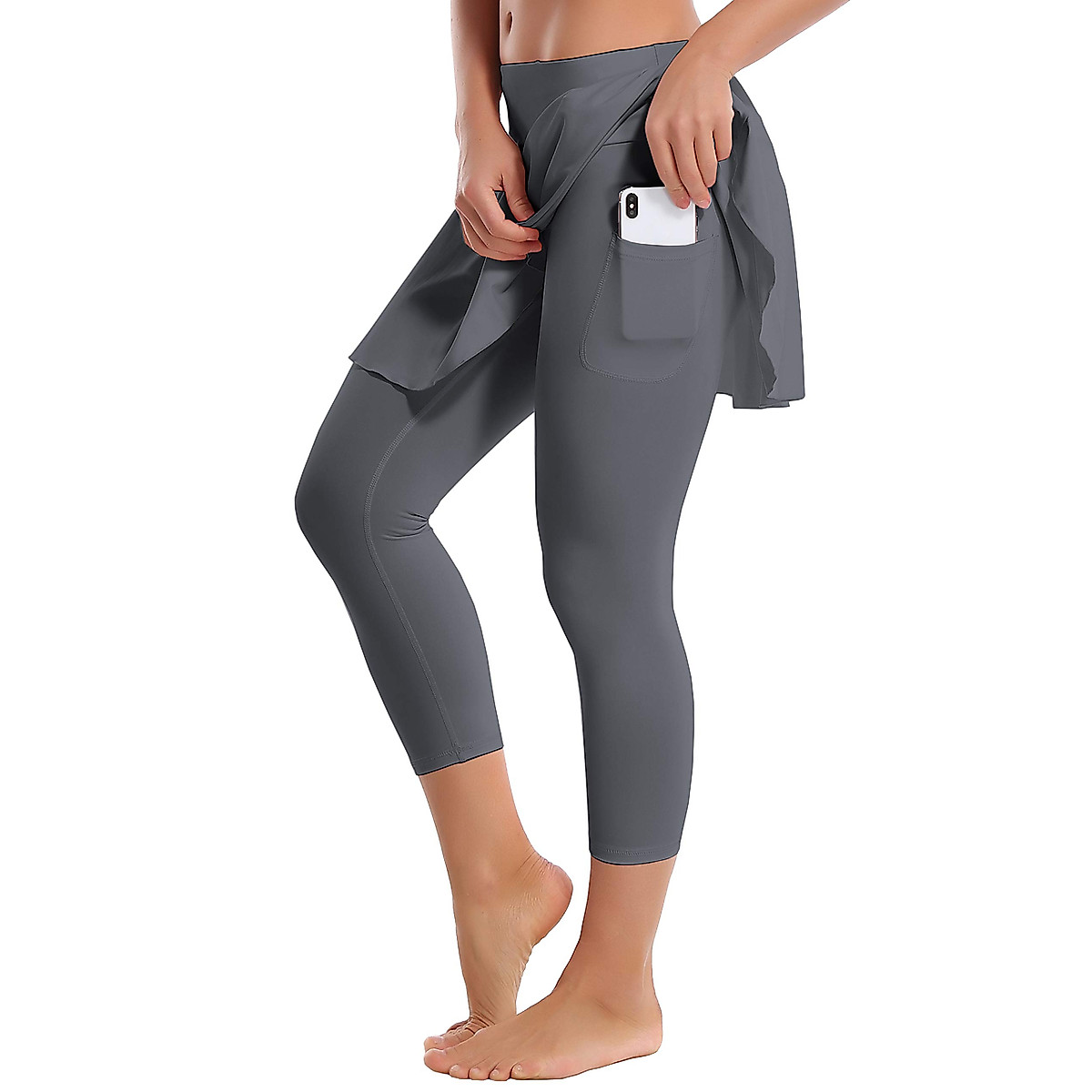 BUBBLELIME 5"/19"/26" XXS-XL Women's UPF 50+ Adjustable Running Skort - Pleated Skort Capris_Gray Small-19 Inseam(2)