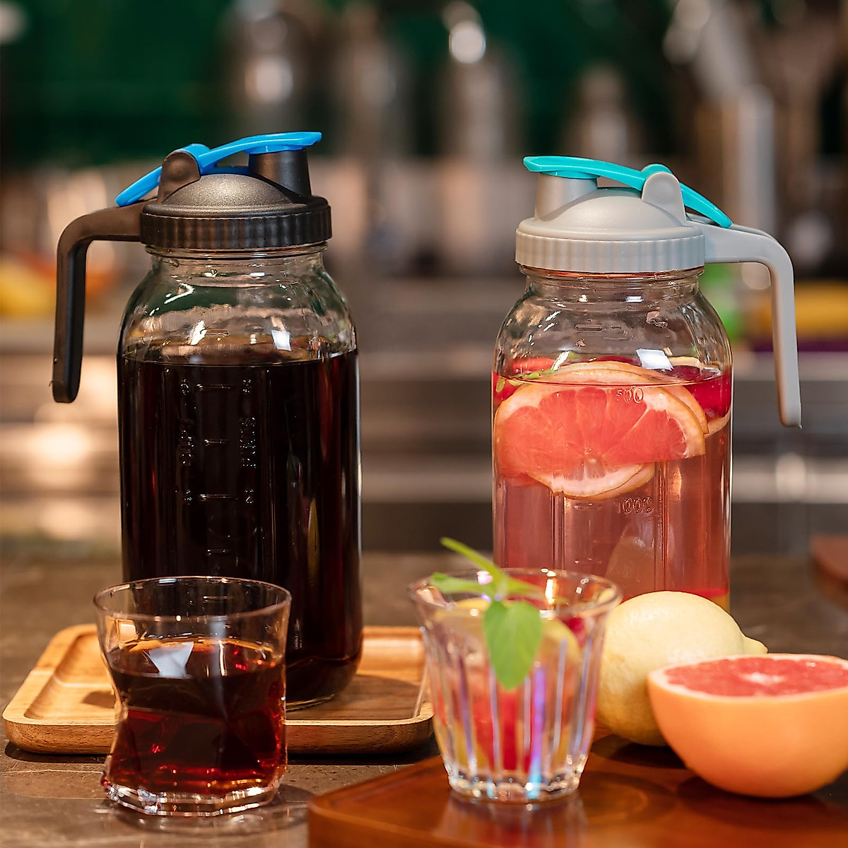 64oz Glass Pitcher with Lid,Leak Proof,Glass Water Jugs, BPA-Free,Microwave & Dishwasher Safe Pitcher,Sun & Iced Tea, Sangria,Cold Brew Coffee & More