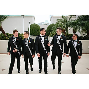 BroSash "Best Man" Bachelor Party Sash - Groom to Be Ideas | Gifts Joke Favors Bachelorette Party Supplies Decorations Decor Wedding Shower Gift Bride Engagement Set for Men Bridal Parties Black