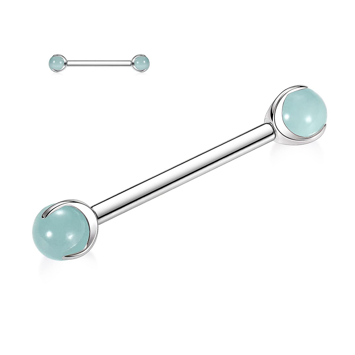 FUNLMO 14G Nipple Rings Nipple Piercings Tongue Rings Tongue Piercings G23 Titanium Nipple Jewelry Nipple Barbells Nipple Piercing Jewelry Straight Barbell 16mm Green Imitation Jade Nipple Bars