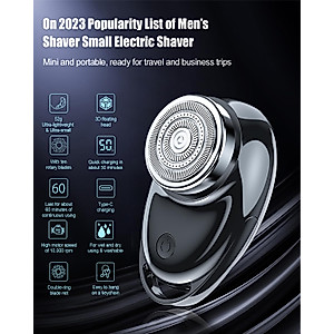 Electric Shaver One-Button Use Electric Razor for Men Rotary Portable Mini Shaver Pocket Size, Rechargeable, Wet&Dry, IPX6 Waterproof, Travel, Home, Office, Car (Black)
